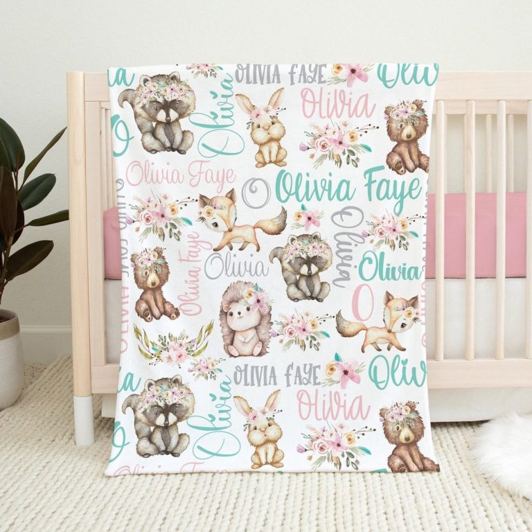 Personalized Monogrammed Name Baby Blanket Girl Farm Animal Floral Cow ...